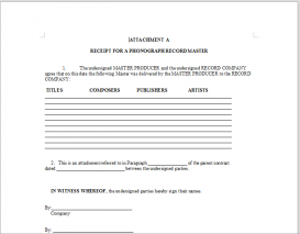 RECEIPT FOR A PHONOGRAPH RECORD MASTER - OnlineMusicContracts.Com